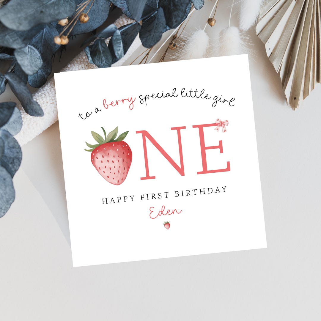 Personalised Strawberry First Birthday Card - Berry 1st Card for ...