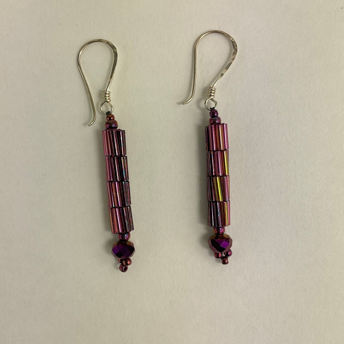 Wine Colored Tube Earrings. Burgundy Glass Bead Earrings. Handwoven ...