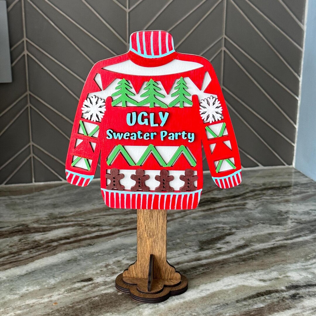 Ugly Sweater Party Sign: Wooden Elf Prop Table Decor - Etsy