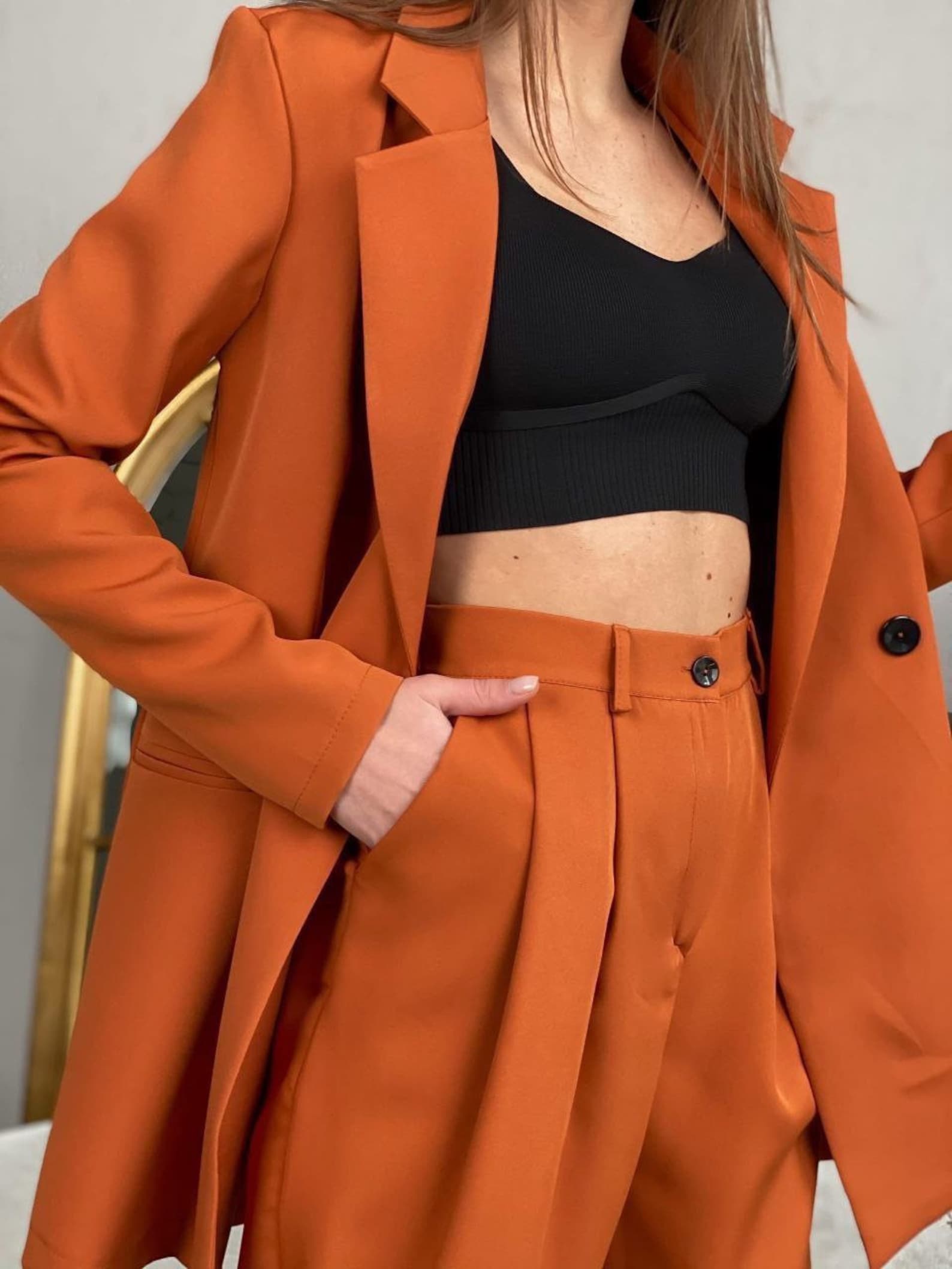 Two Piece Women Suit 2 Piece Orange Terracotta Pantsuit Etsy