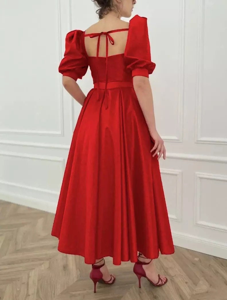 Beautiful Vintage Red Dress / Chic Red Dress With Puff Sleeve | A-line ...