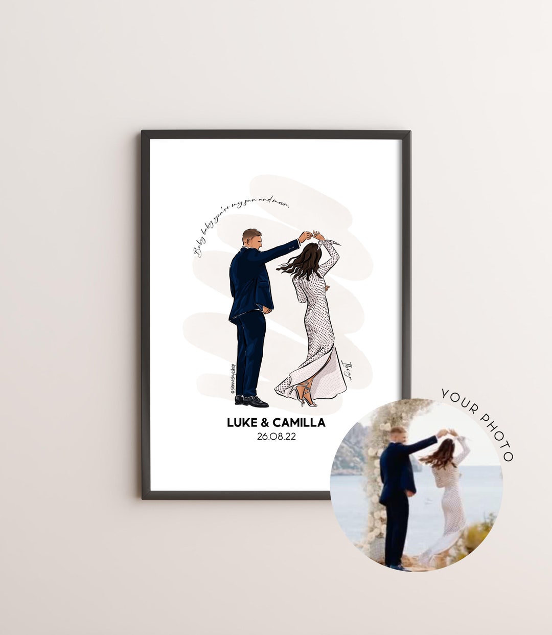 Wedding Couple Print | Personalised Wedding Drawing | Just Married ...