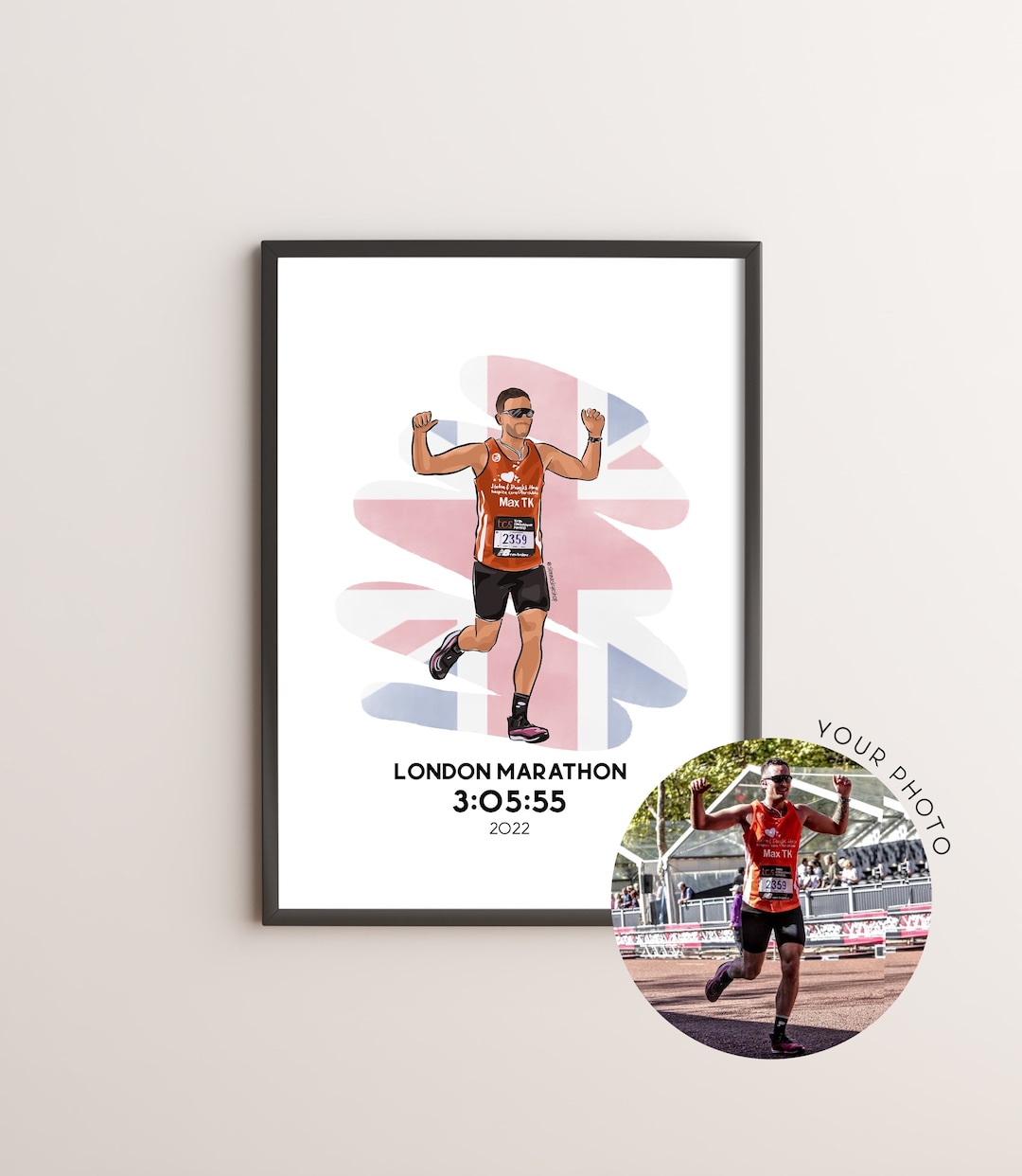 London Marathon Print Personalised Marathon Drawing Achievement Print ...