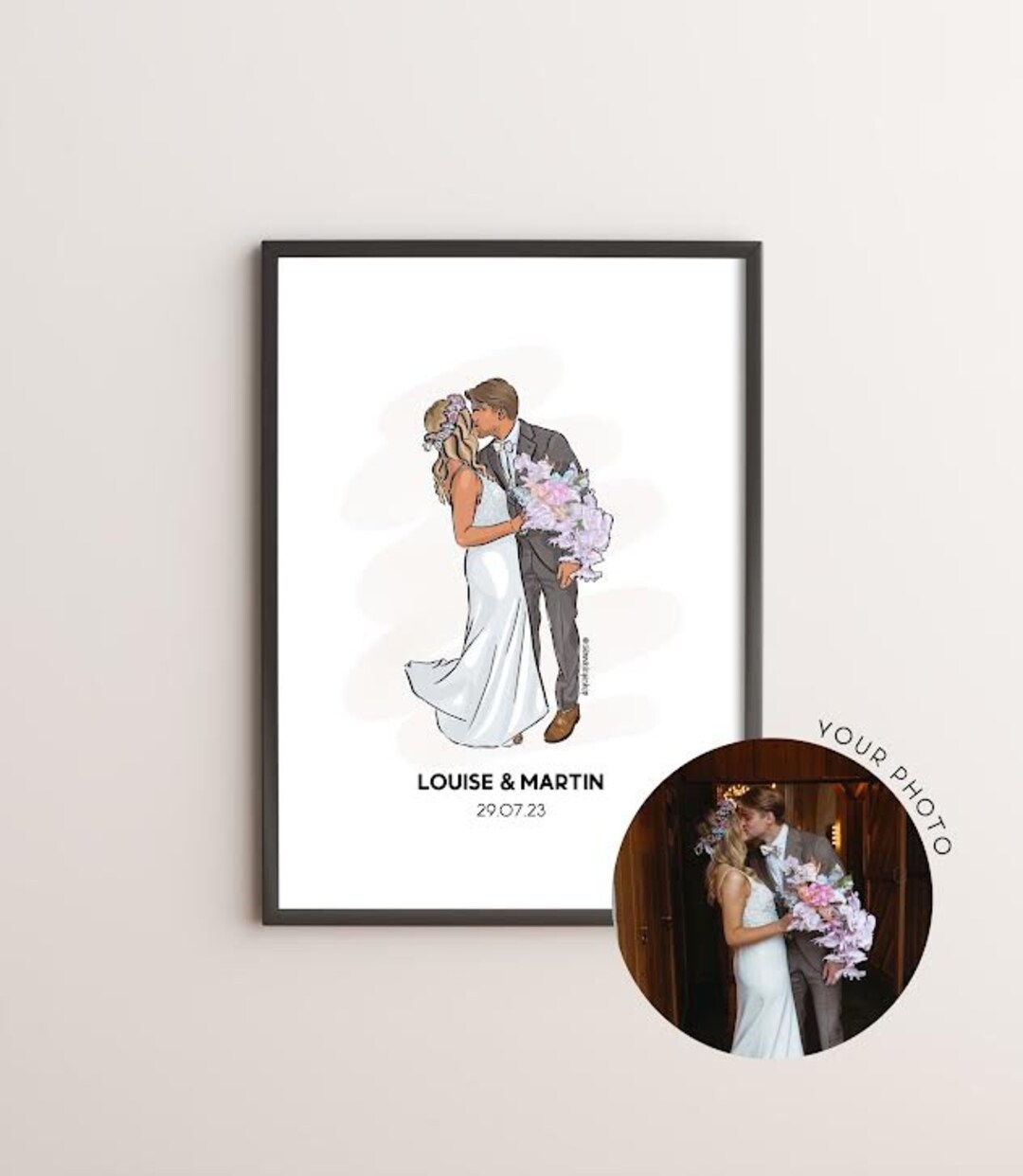 Wedding Couple Print Personalised Wedding Drawing Just Married ...