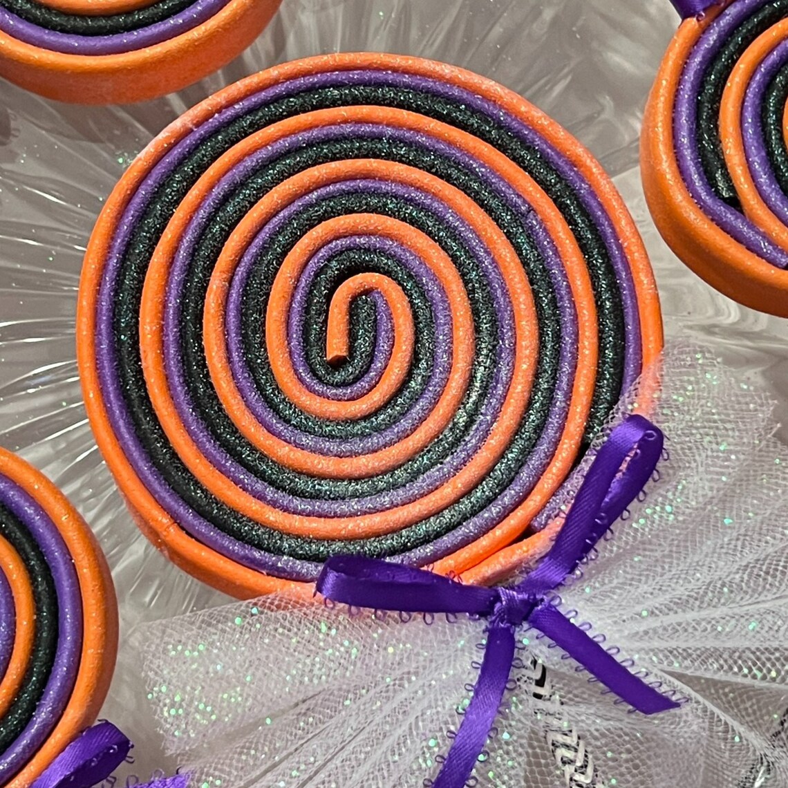 Glittered Foam Lollipop and Candy Black Orange & Purple Swirl - Etsy