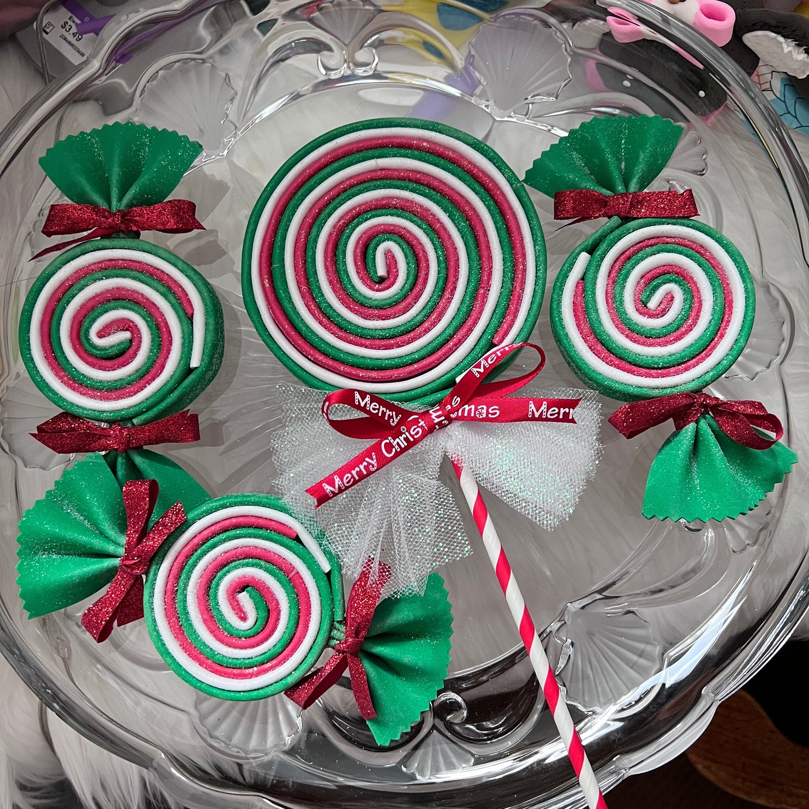 Glittered Foam Lollipop and Candy Red Green and White Swirl - Etsy