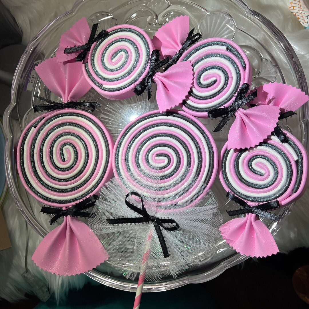Glittered Foam Lollipop and Swirl Candy: Pink, White & Black Ornament ...