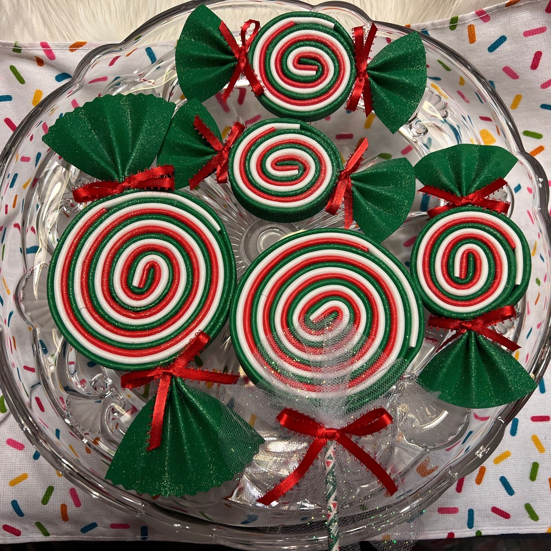 Glittered Foam Lollipop and Candy, Red Green and White Swirl Candy ...