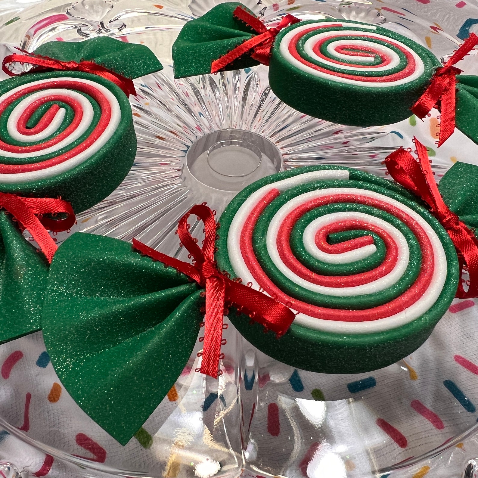 Glittered Foam Lollipop and Candy, Red Green and White Swirl Candy ...