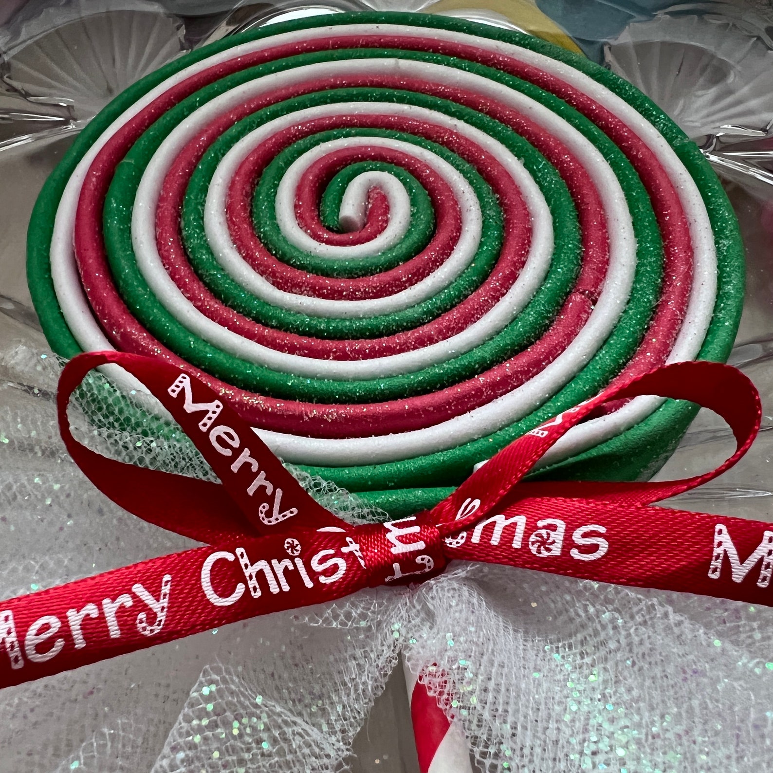 Glittered Foam Lollipop and Candy Red Green and White Swirl - Etsy