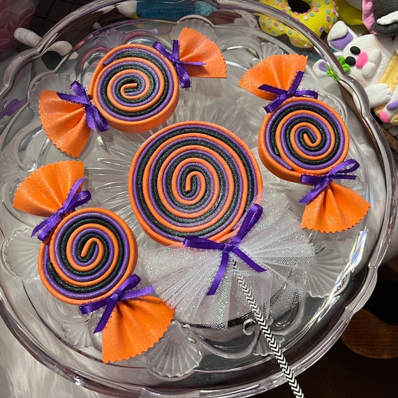 Glittered Foam Lollipop and Candy Black Orange & Purple Swirl - Etsy
