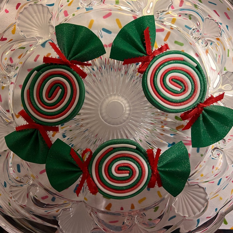 Glittered Foam Lollipop and Candy, Red Green and White Swirl Candy ...