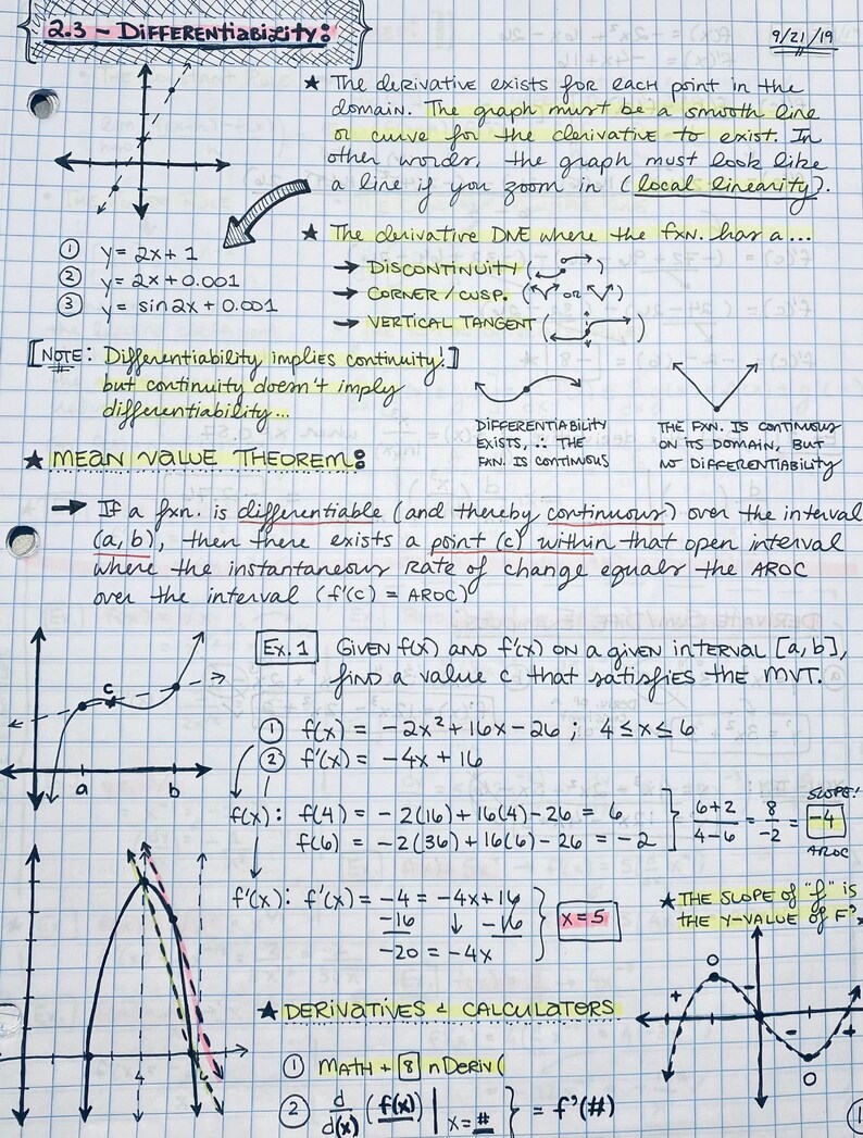 AP Calculus AB Notes - Etsy