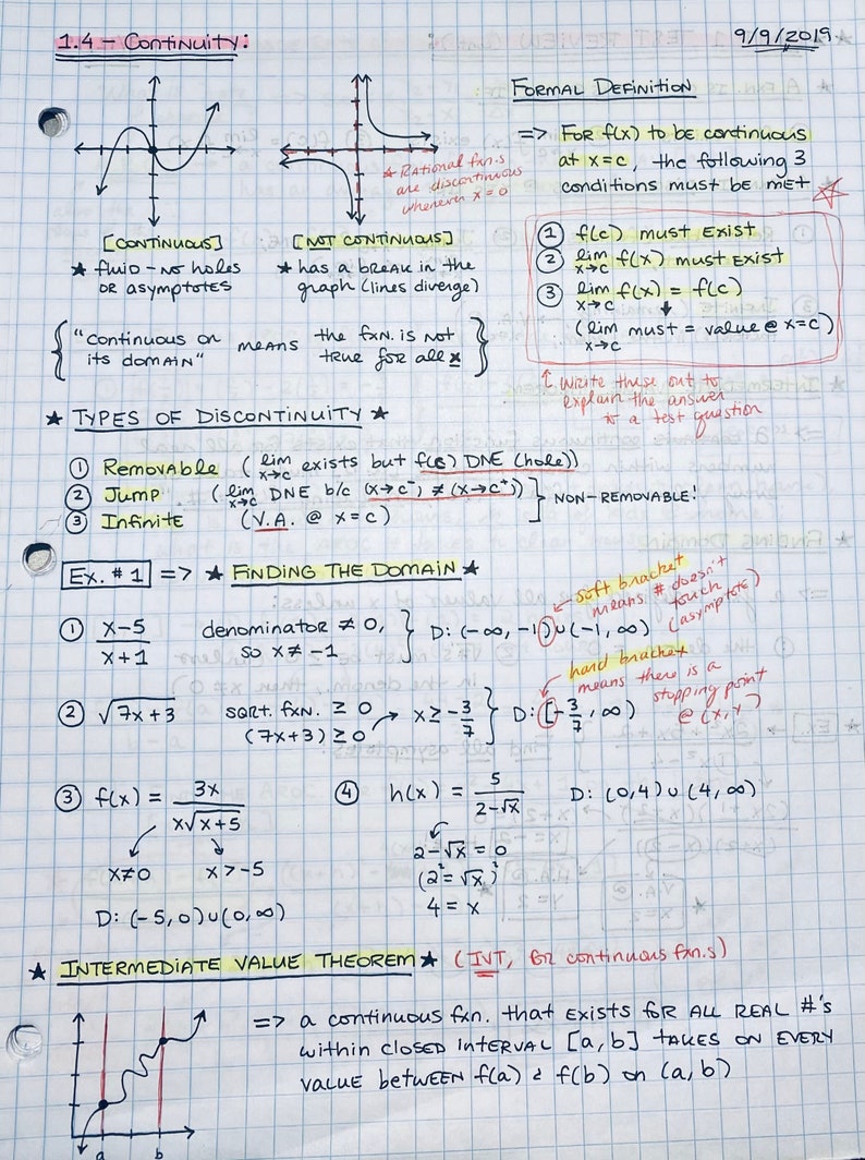 AP Calculus AB Notes - Etsy