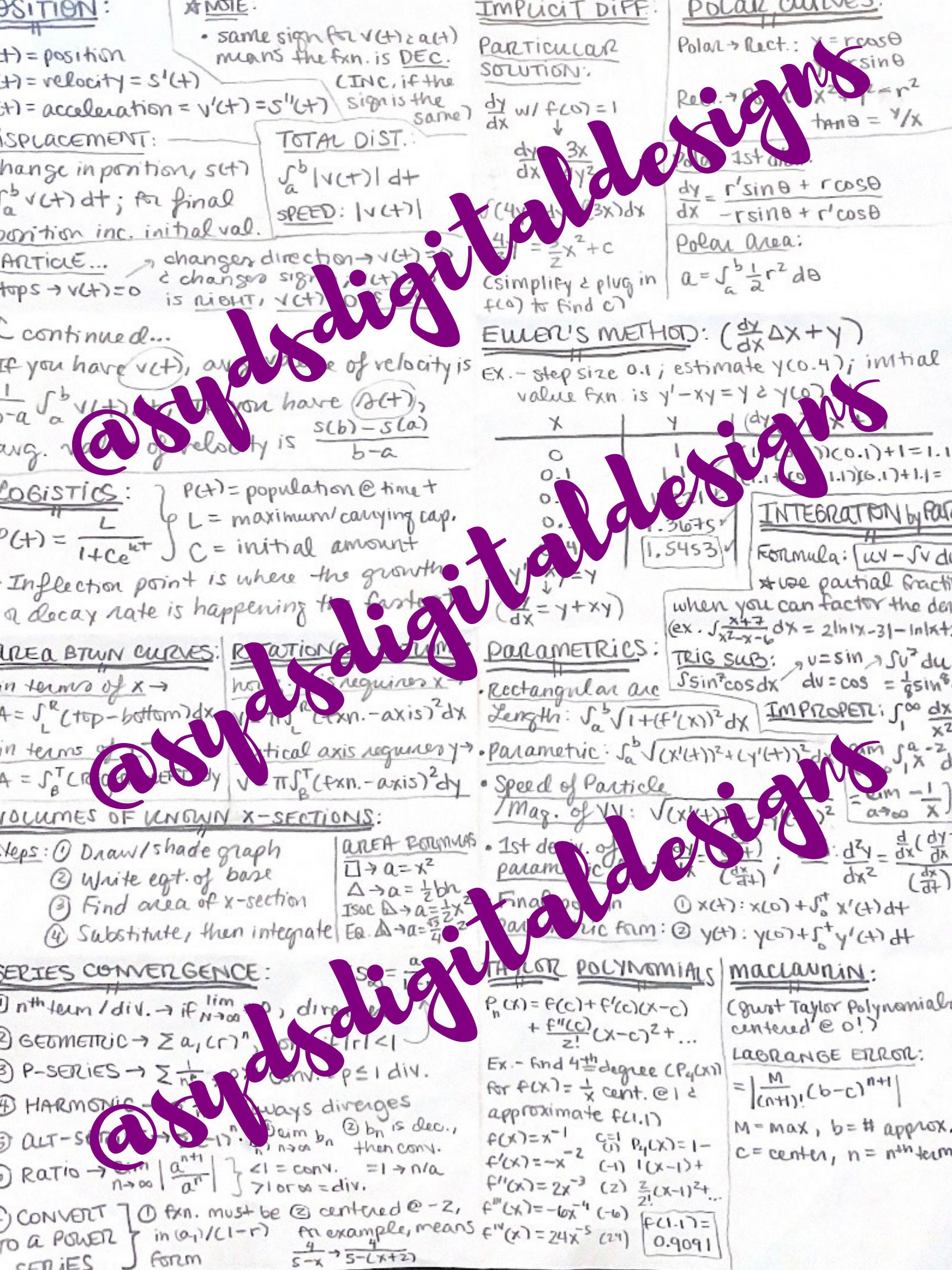 AP Calculus AB/BC Exam Study Guide - Etsy