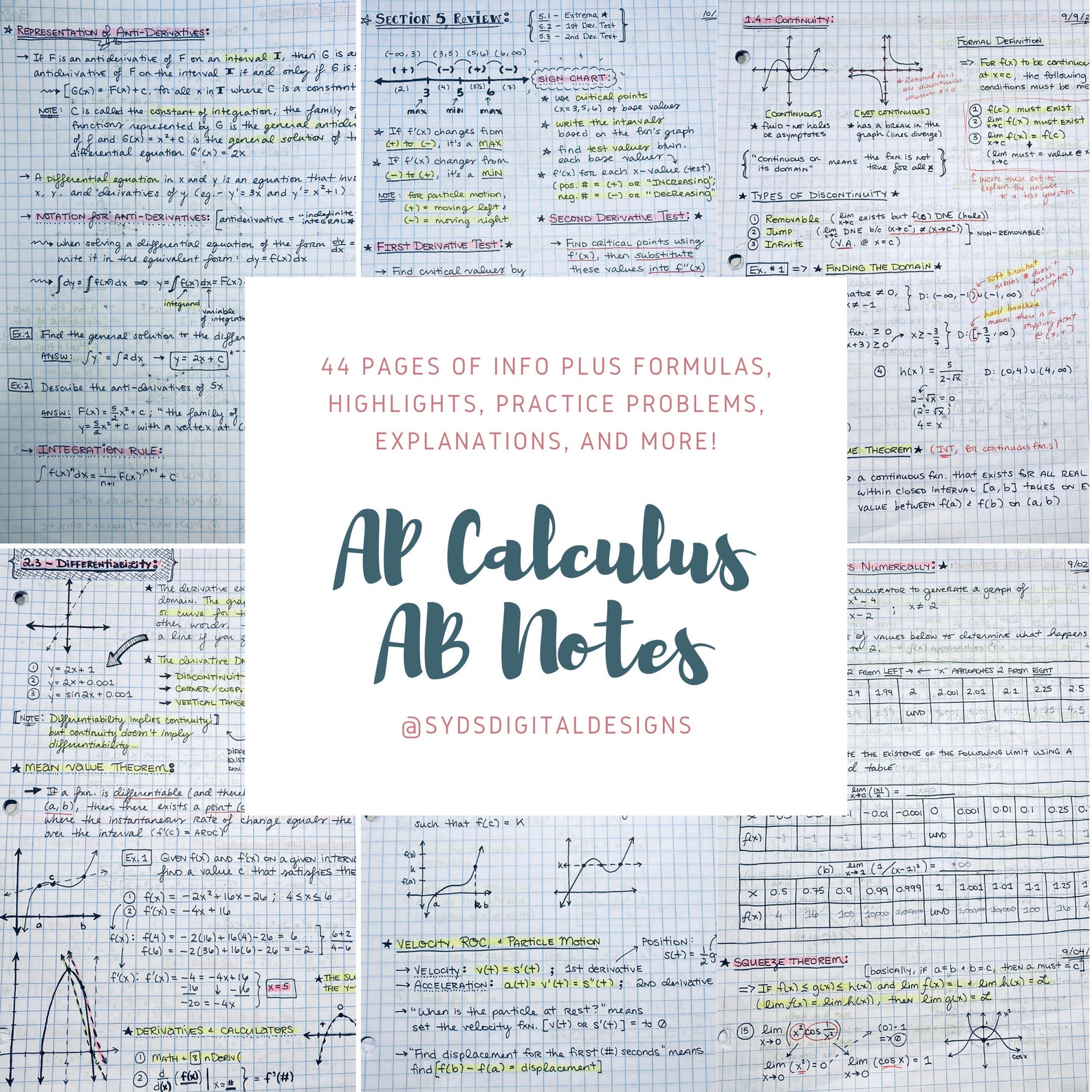 AP Calculus AB Notes - Etsy