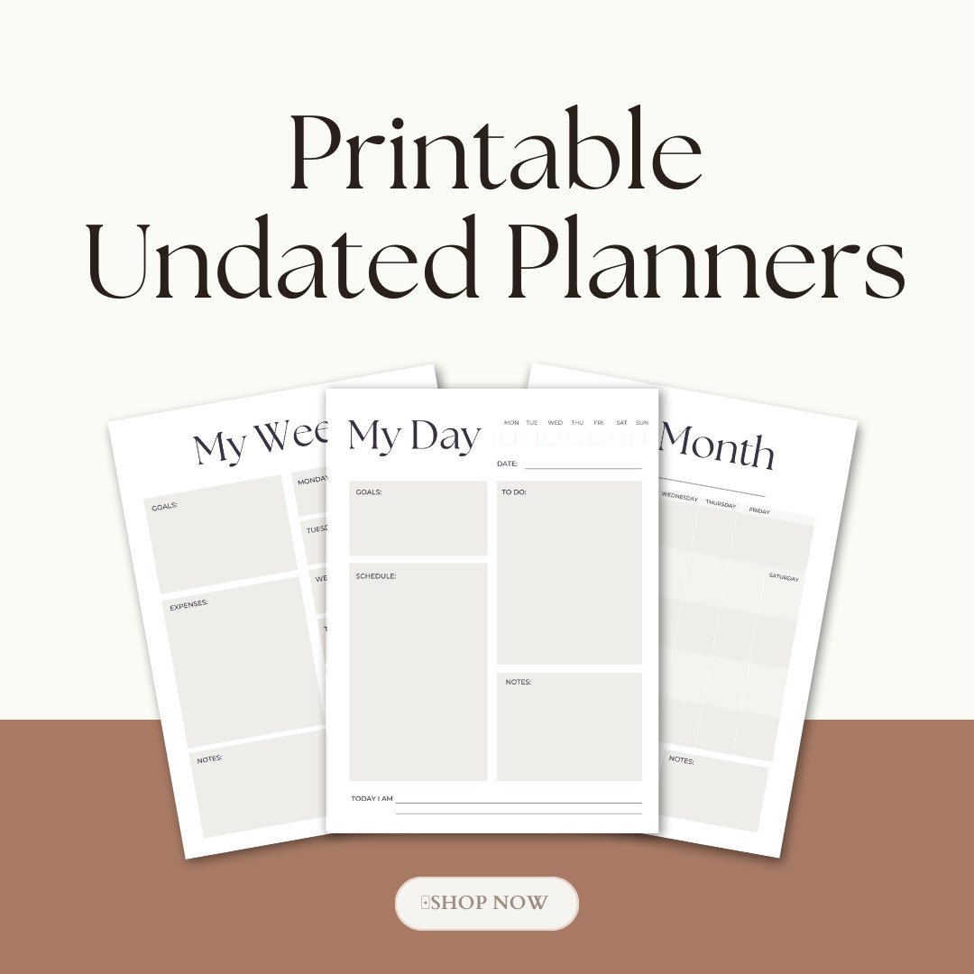 Undated Printable Planner Bundle: Daily, Weekly, Monthly (PDF) - Etsy