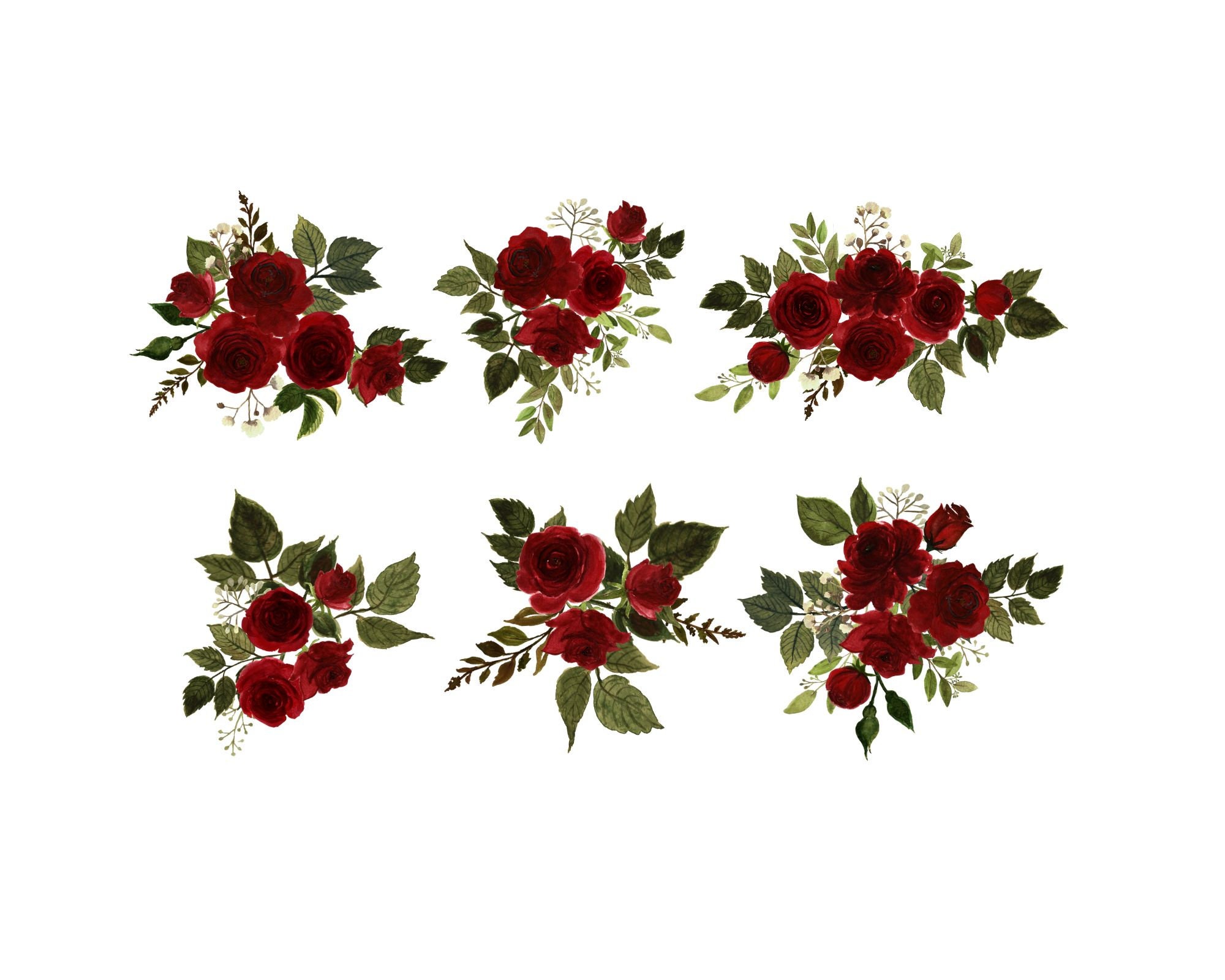 Watercolor Red Rose Clipart Valentine Red Heart Roses PNG - Etsy