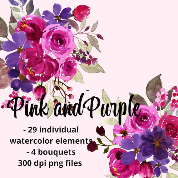 Purple Flower Clipart Violet Pink Floral Bouquet Roses Png - Etsy