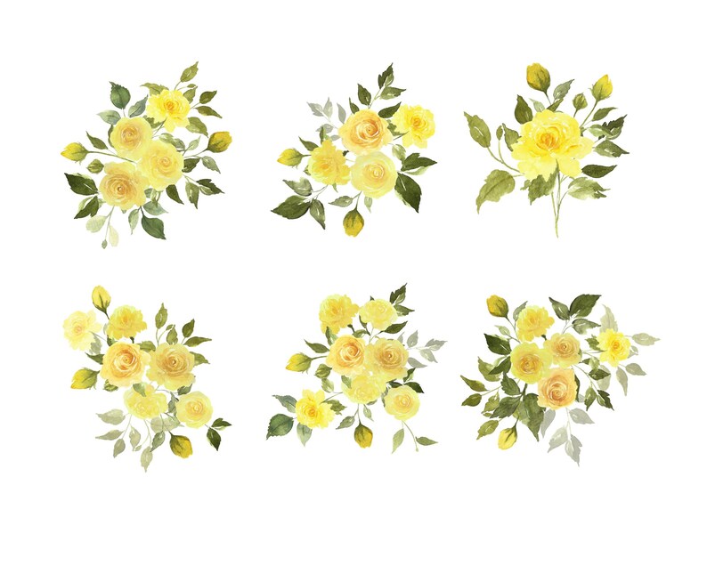 Watercolor Yellow Rose Clipart Yellow Flower Clipart Flower Wreath ...