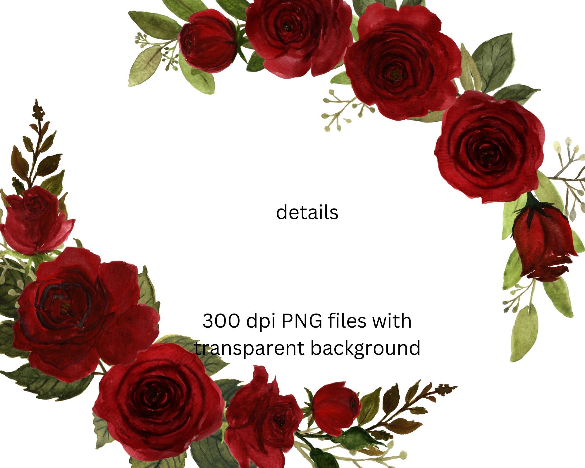 Watercolor Red Rose Clipart Valentine Red Heart Roses PNG - Etsy