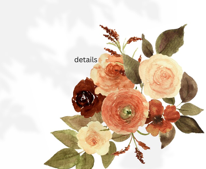 Rust Orange Watercolor Flower Clipart Fall Flowers for Wedding - Etsy