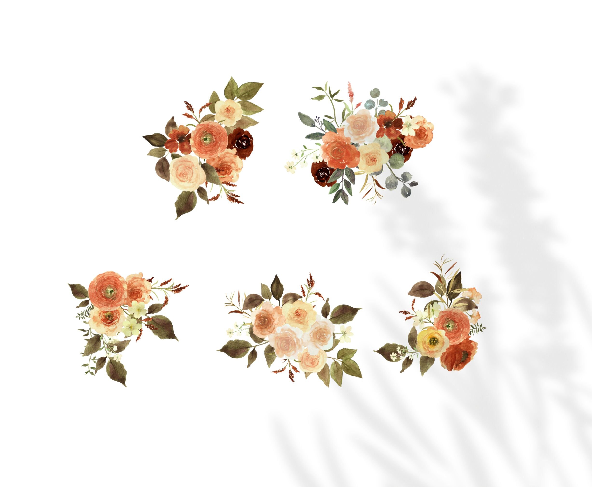 Rust Orange Watercolor Flower Clipart Fall Flowers for Wedding - Etsy