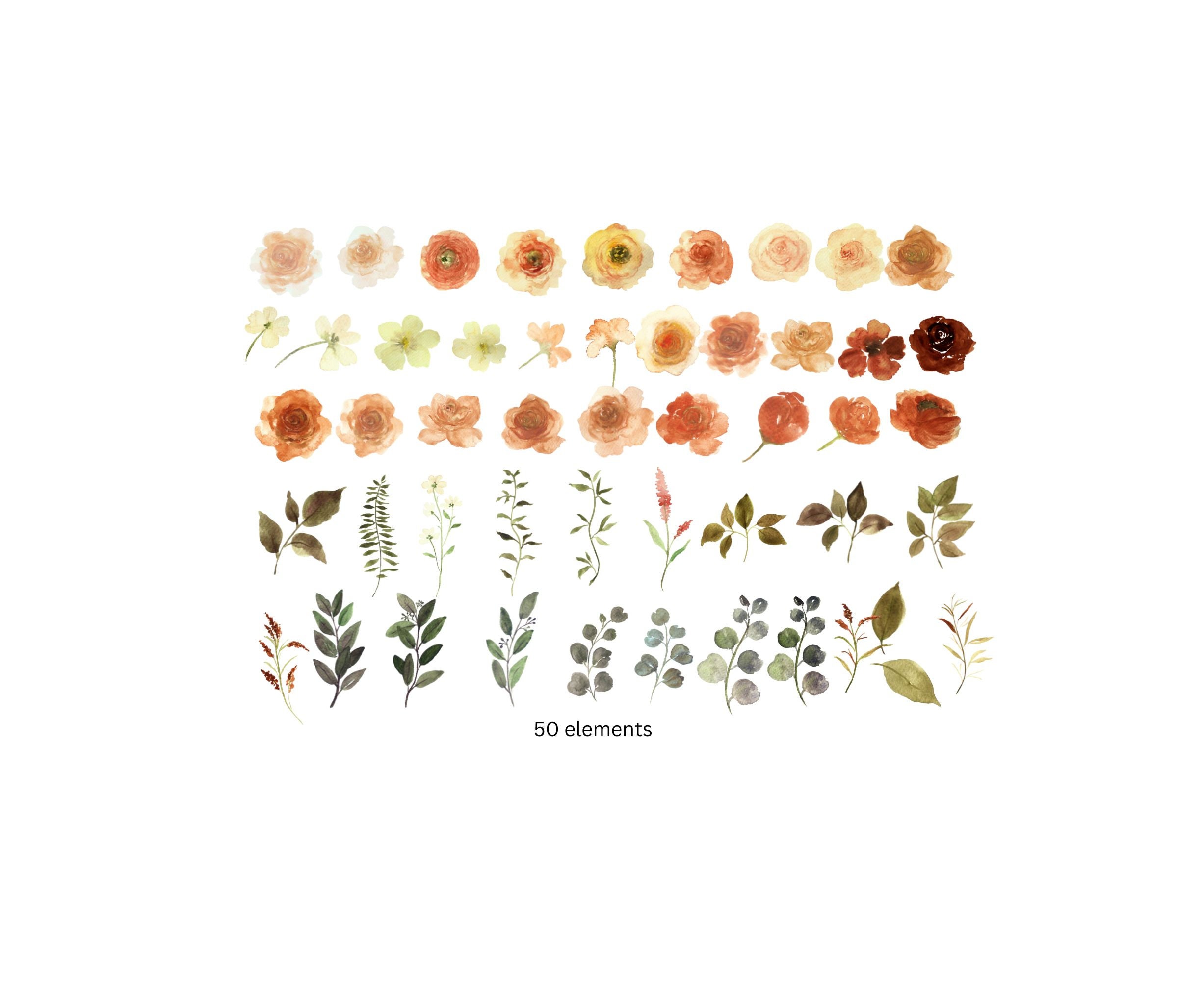 Rust Orange Watercolor Flower Clipart Fall Flowers for Wedding - Etsy