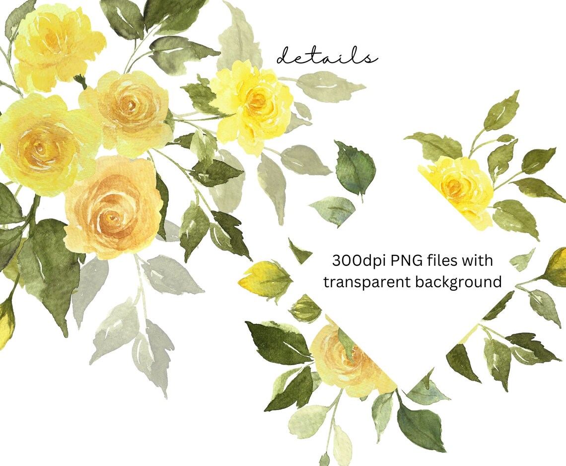 Watercolor Yellow Rose Clipart Yellow Flower Clipart Flower - Etsy