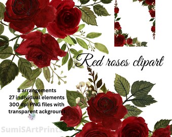 Watercolor Red Roses PNG Red Rose Clipart Red Floral Clipart White ...