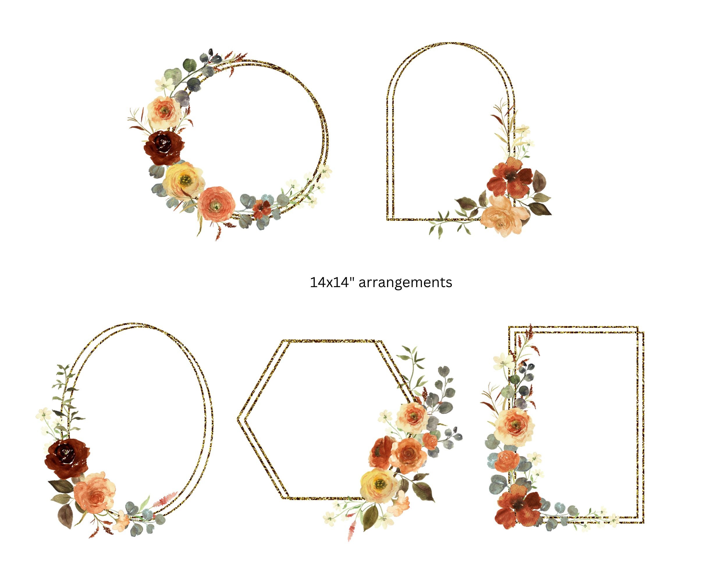 Copper Orange Floral Clipart Burnt Orange Rose Bouquet Floral Frame ...