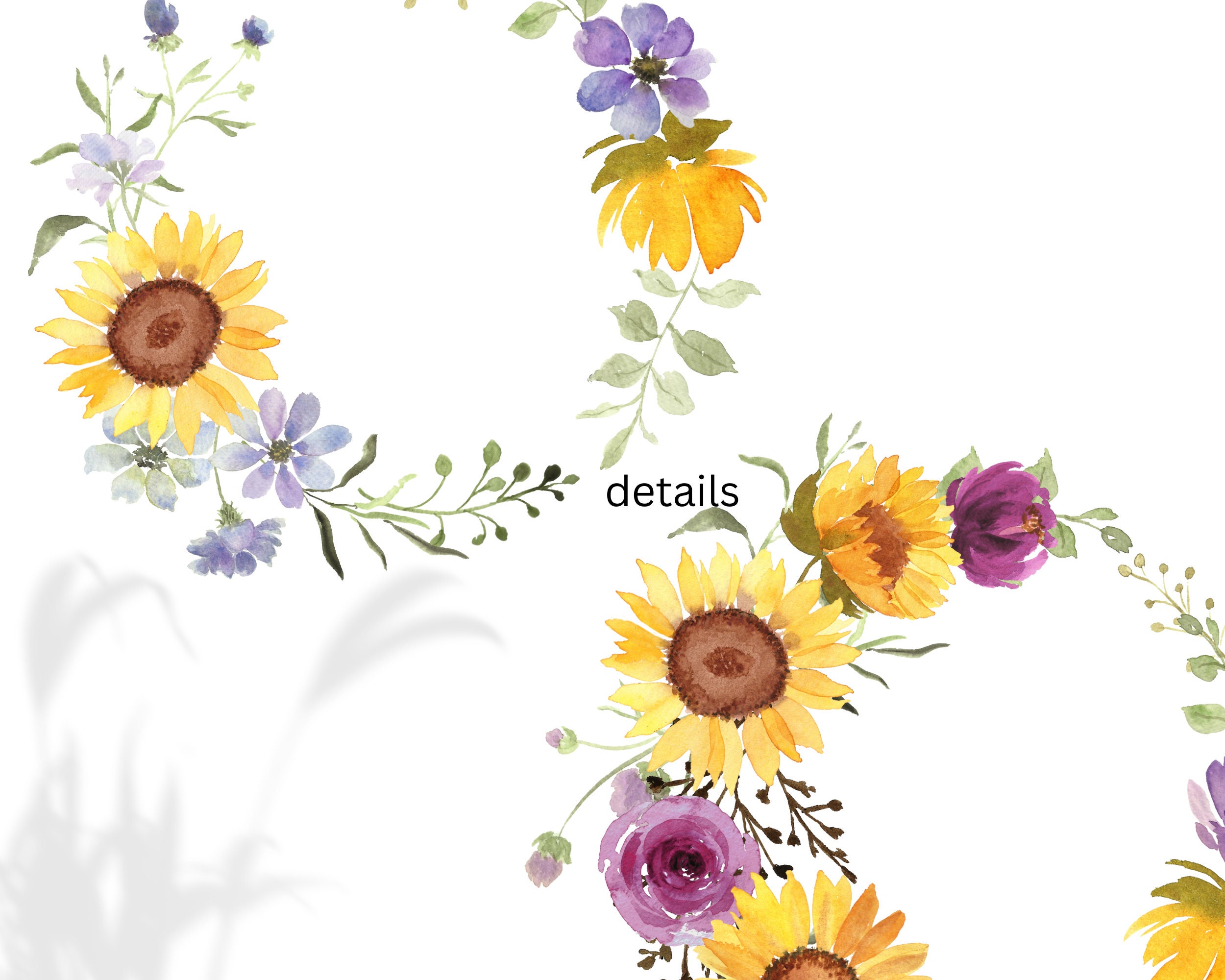Watercolor Sunflower and Rose Bouquet Purple Floral Clipart Lilac ...