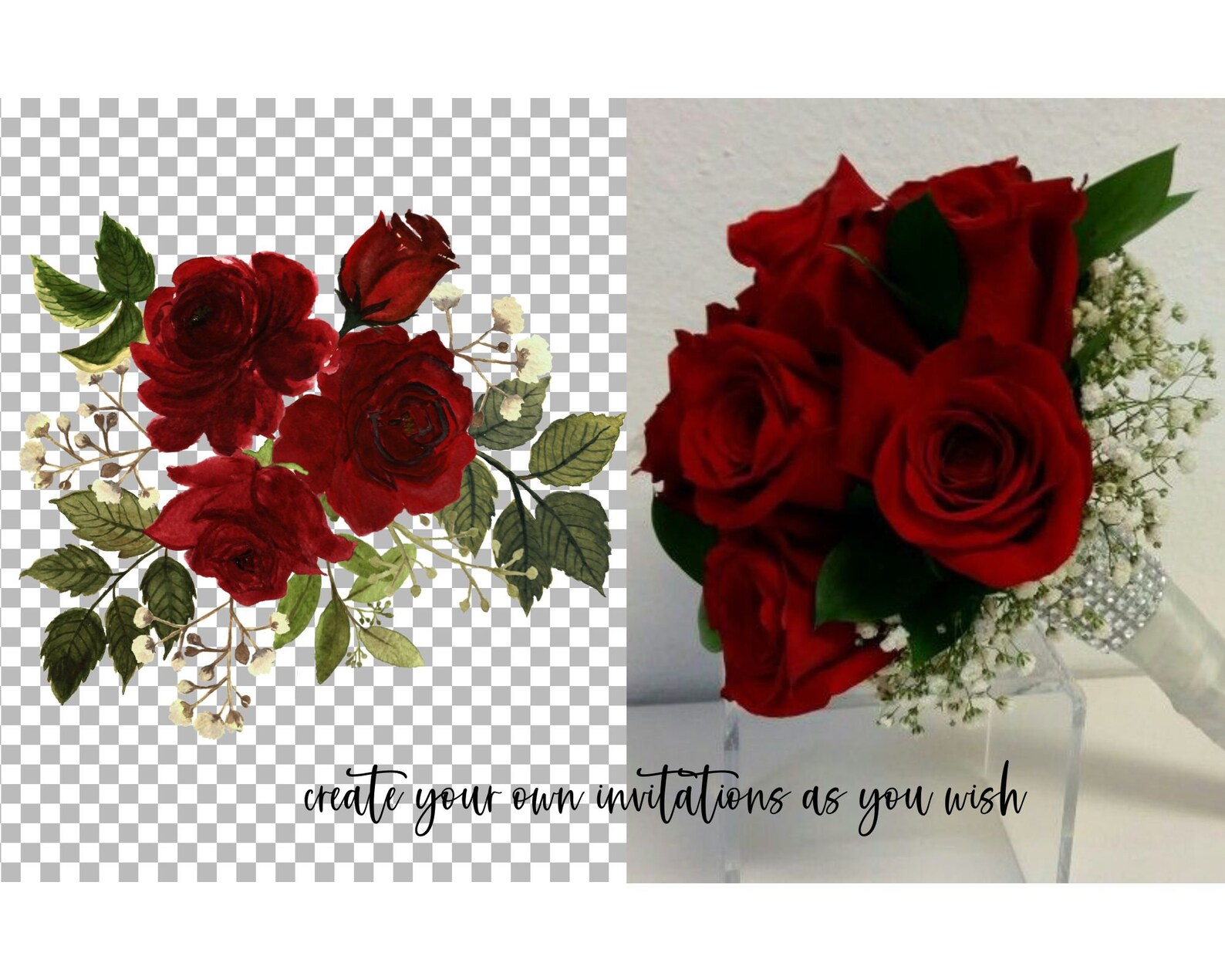Watercolor Red Rose Clipart Valentine Red Heart Roses PNG - Etsy