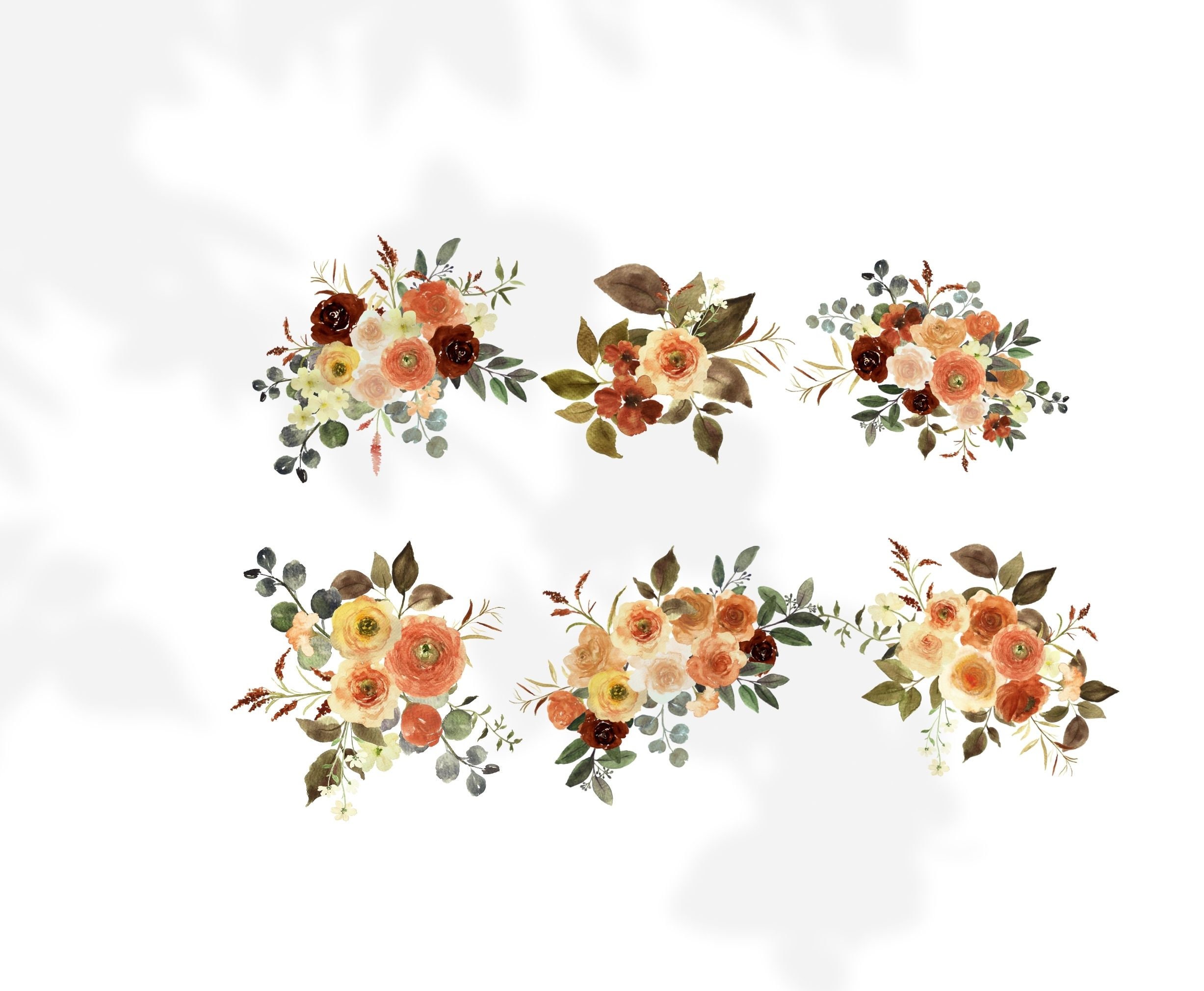 Rust Orange Watercolor Flower Clipart Fall Flowers for Wedding ...