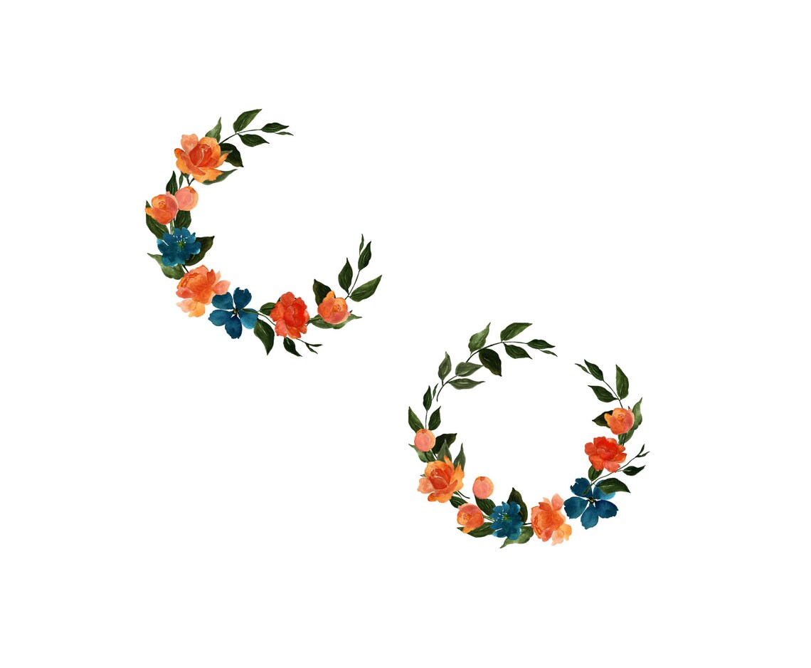 Teal Rust Orange Watercolor Flowers Clip Art Teal Turquoise - Etsy