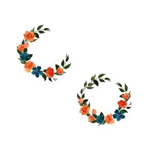 Teal Rust Orange Watercolor Flowers Clip Art Teal Turquoise - Etsy