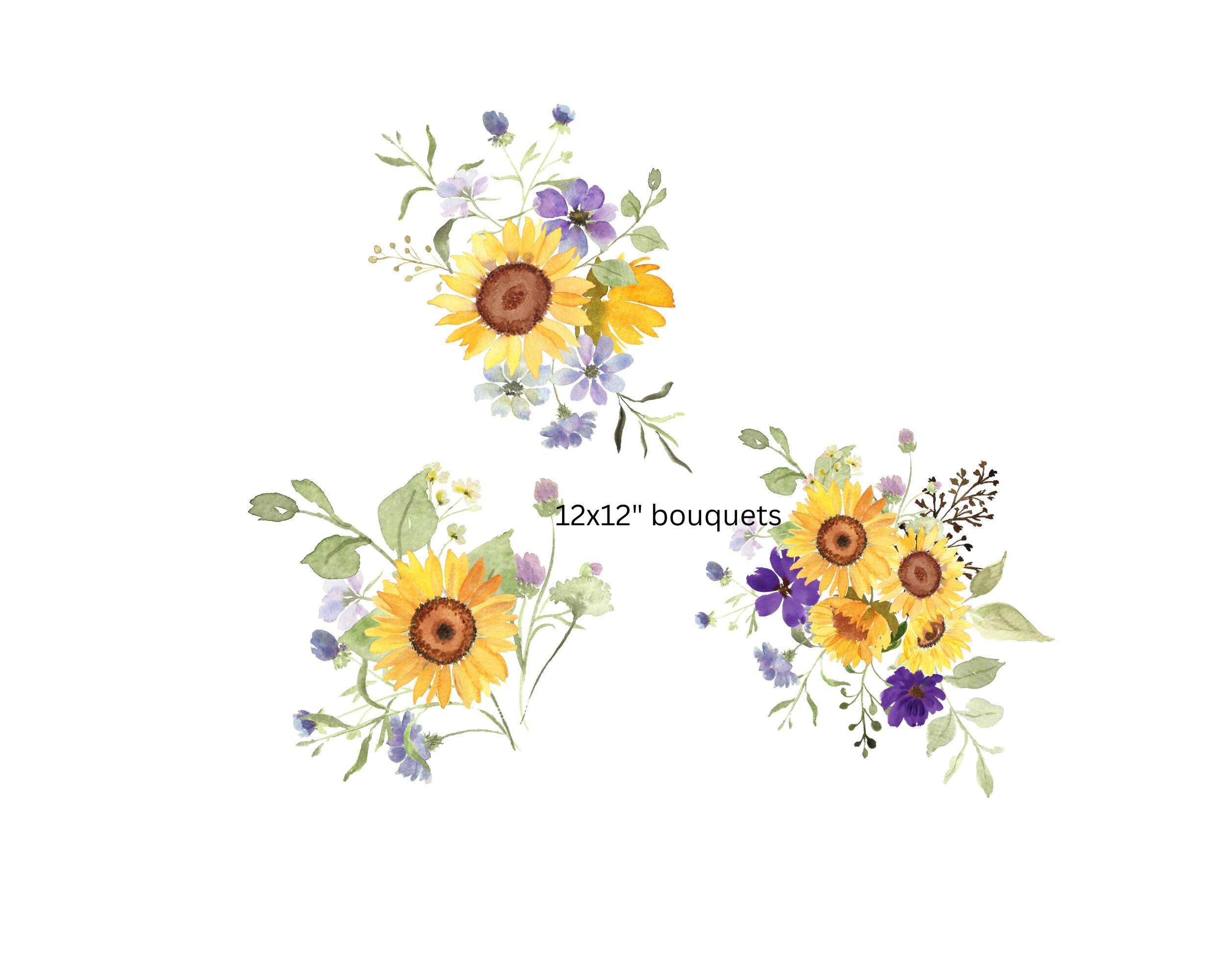 Watercolor Sunflower and Rose Bouquet Purple Floral Clipart Lilac ...