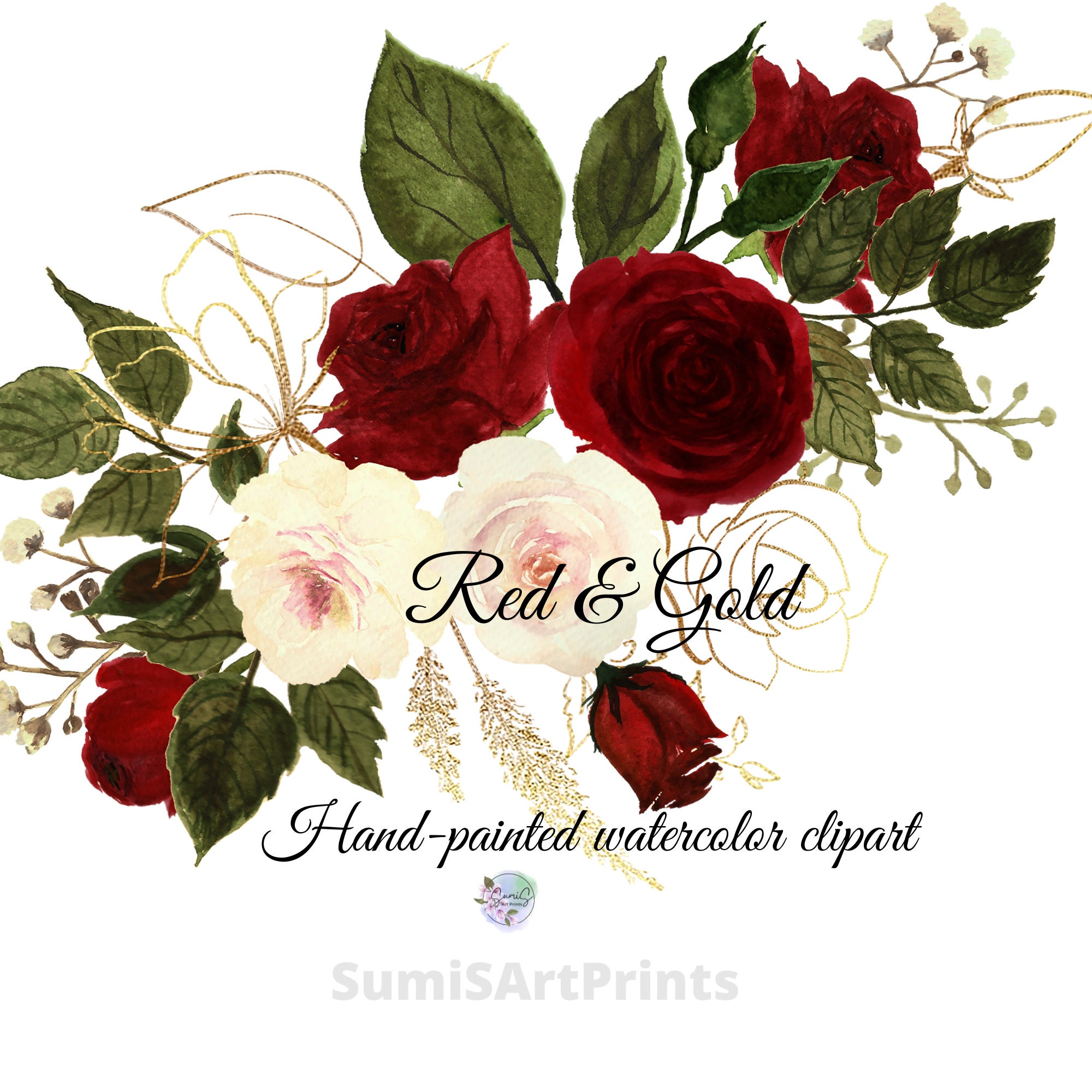 Watercolor Red Roses PNG Red Rose Clipart Red Floral Clipart - Etsy