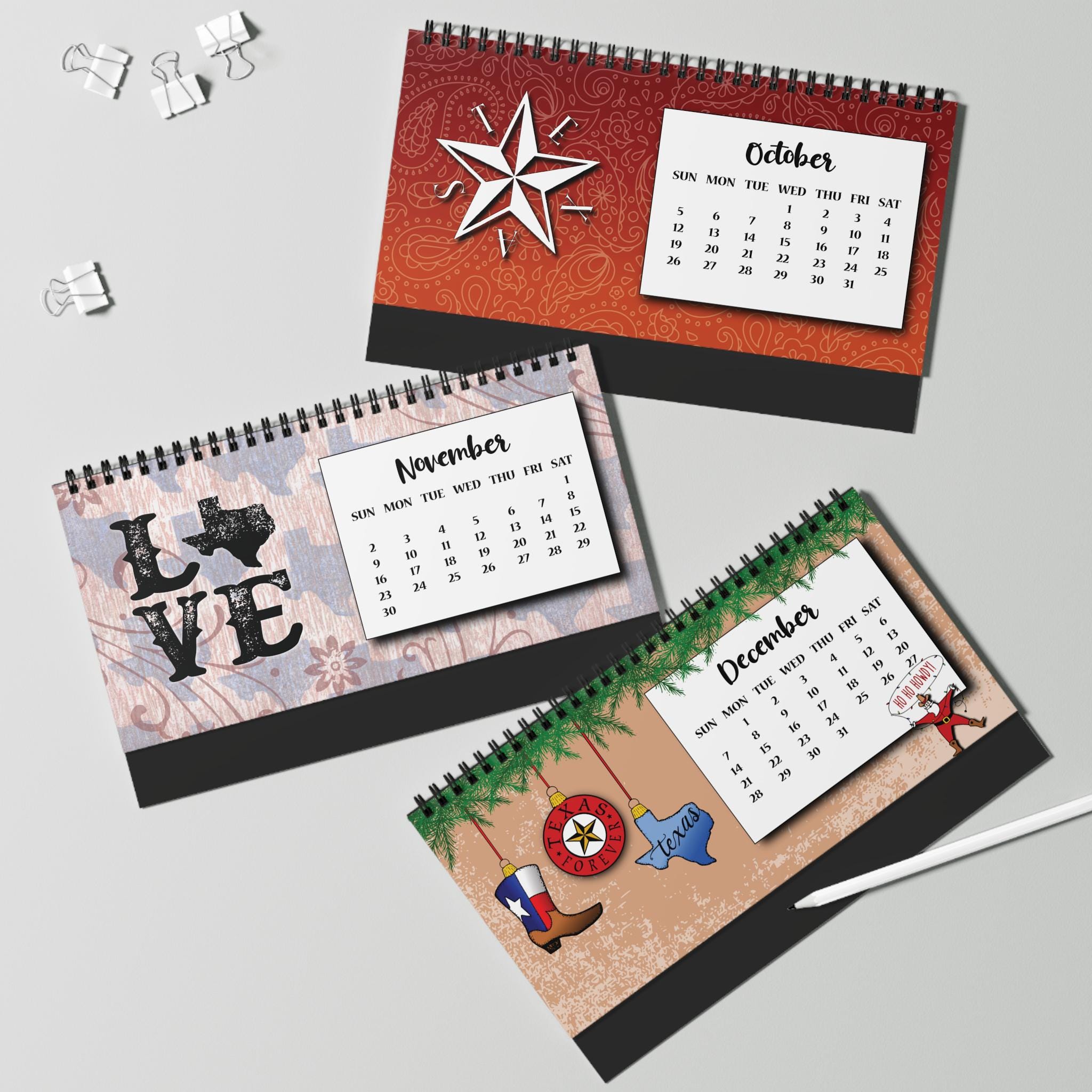 Texas Desktop Calendar Spiral Bound 2025 Calendar Texas Gift 2025 Desk ...