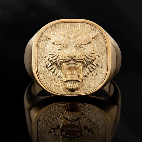 18K Gold Tiger Rings 14K Gold Signet Animal Rings 10K Tiger | Etsy