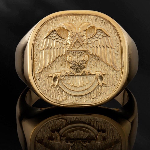 18K Gold Signet Master Mason Men Ring Solid Gold Freemason - Etsy
