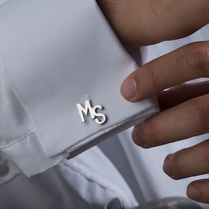 14K Gold Initial Cufflinks for Men, Silver Name Cufflink, Cufflinks for ...