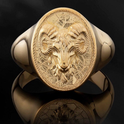 14K Gold Ram Ring for Men Men's Gold Statement Rings 18K - Etsy