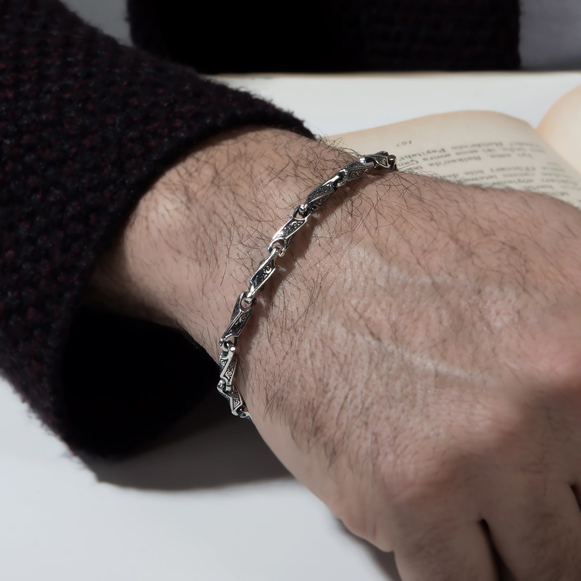 Silver Byzantine Man Chains, Handmade Unique Chain Bracelets, Men's 925 ...