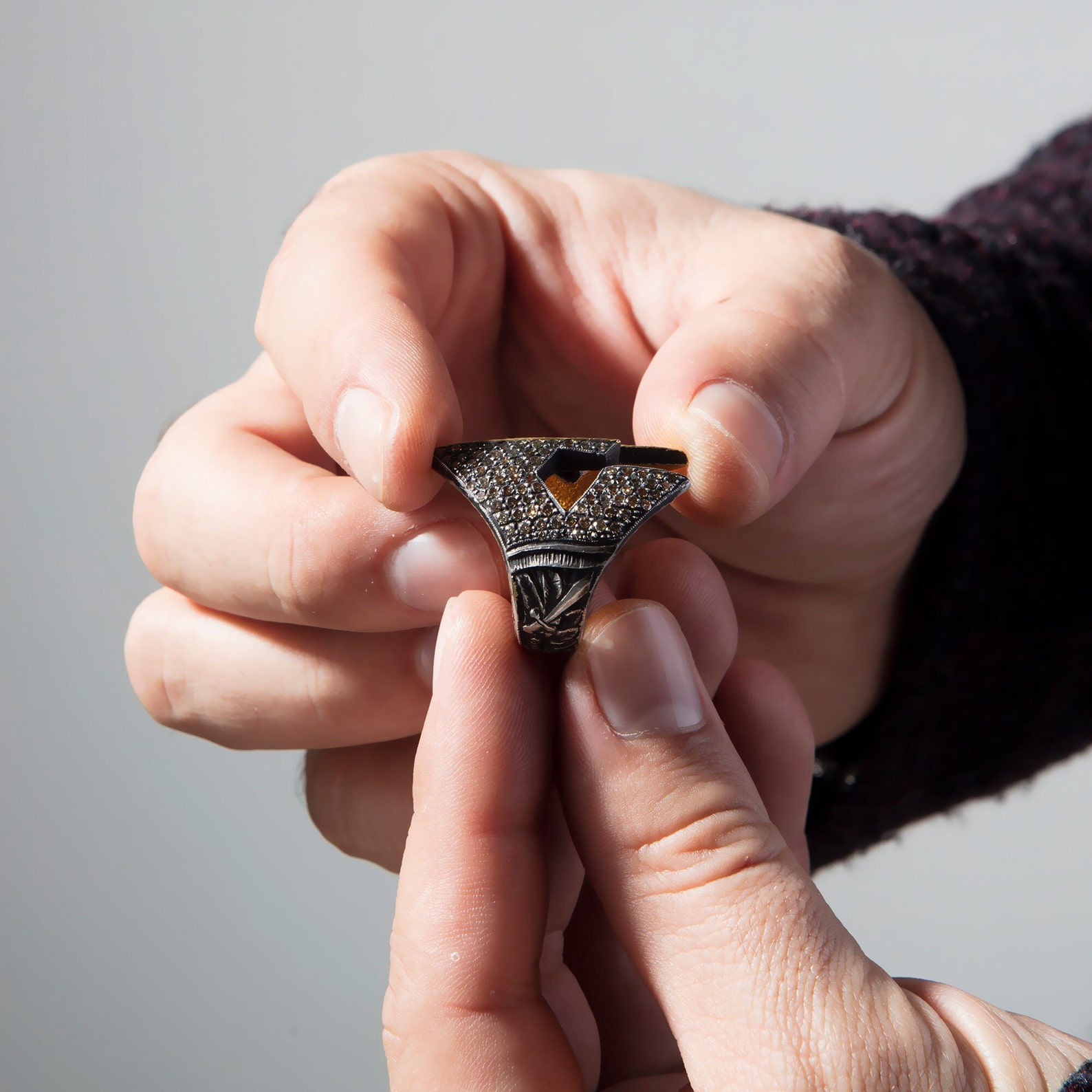 24K Gold Spartan Helmet Ring, Brown Diamond Sterling Silver - Etsy