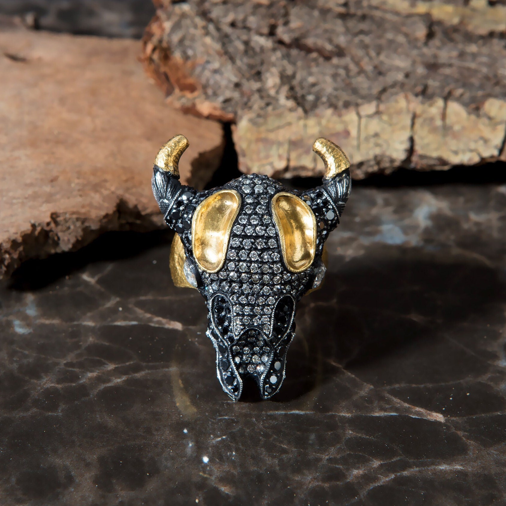 24K Solid Gold Buffalo Skull Ring American Buffalo Rings | Etsy