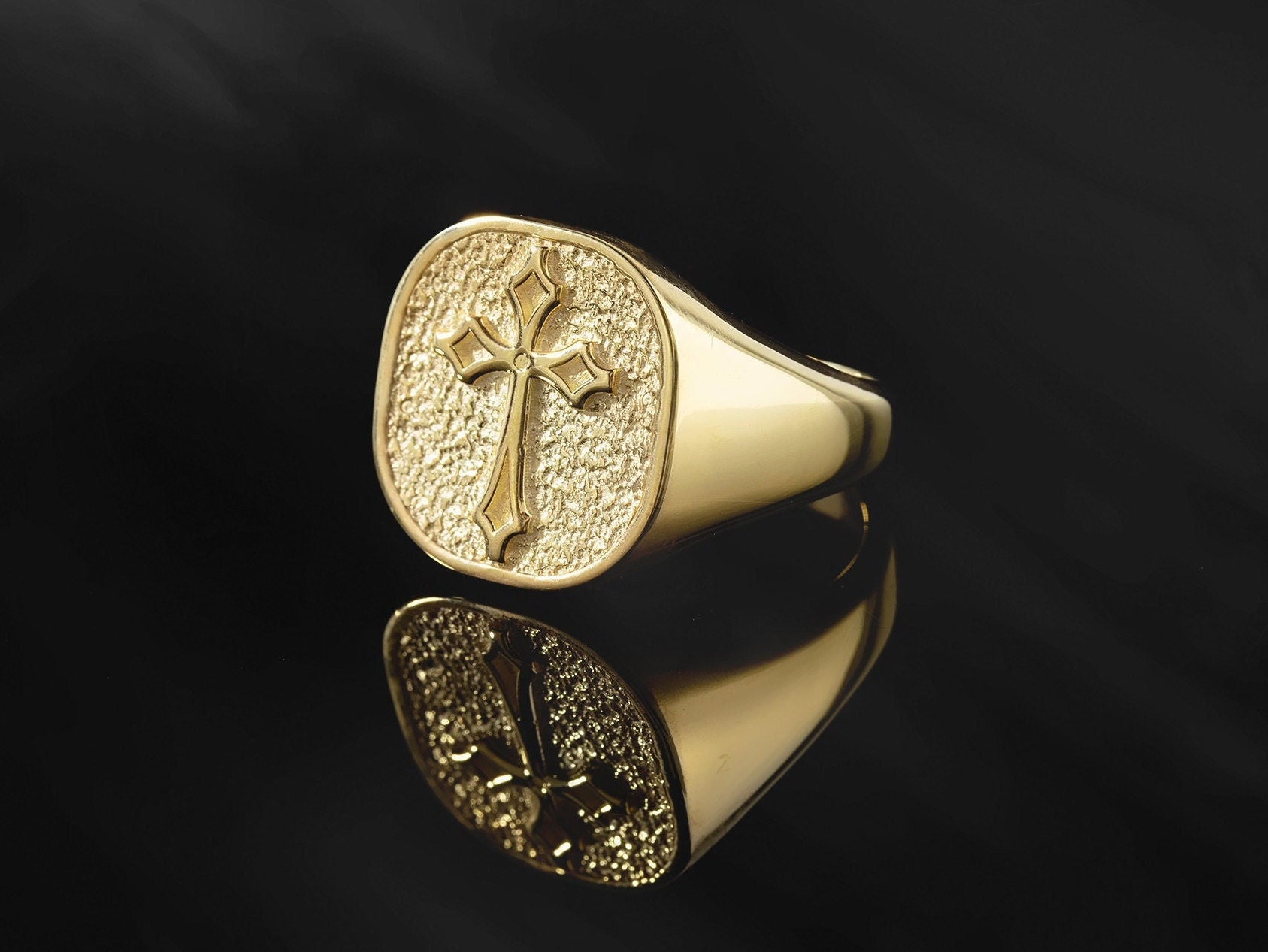 14K Gold Crucifix Men's Ring 10K Solid Gold Savior Cross - Etsy