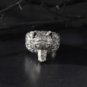Solid Silver Wolf Rings, Men's Wolf Head Ring, Signet Animal Rings for ...