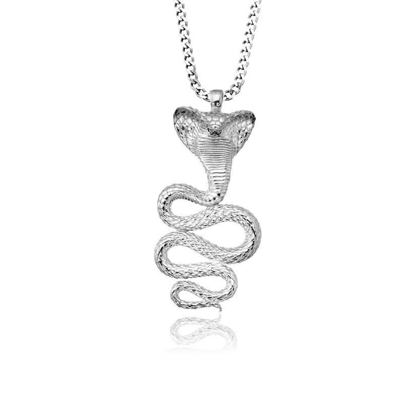 10K Gold Cobra Snake Pendant With Curb Cuban Chain, 14K Solid Gold ...