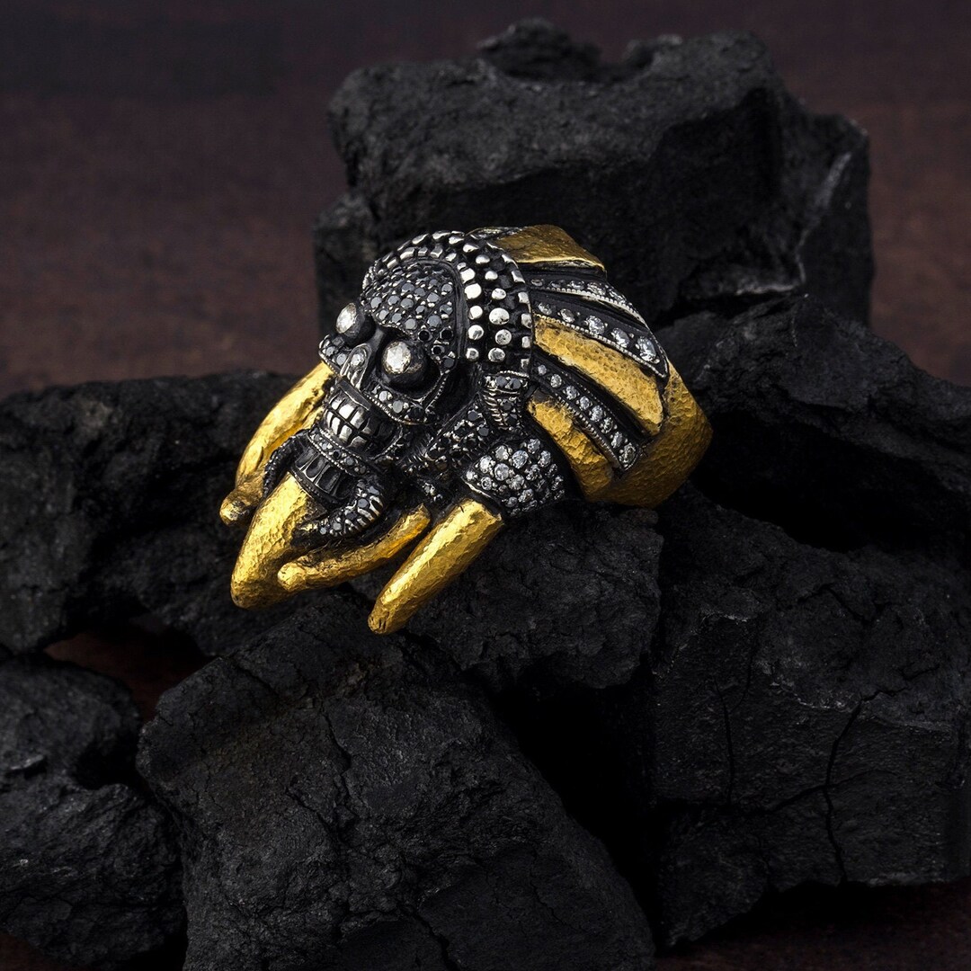 24K Solid Gold Skull Ring, Unique Diamond Rings for Men, Gift for Men ...